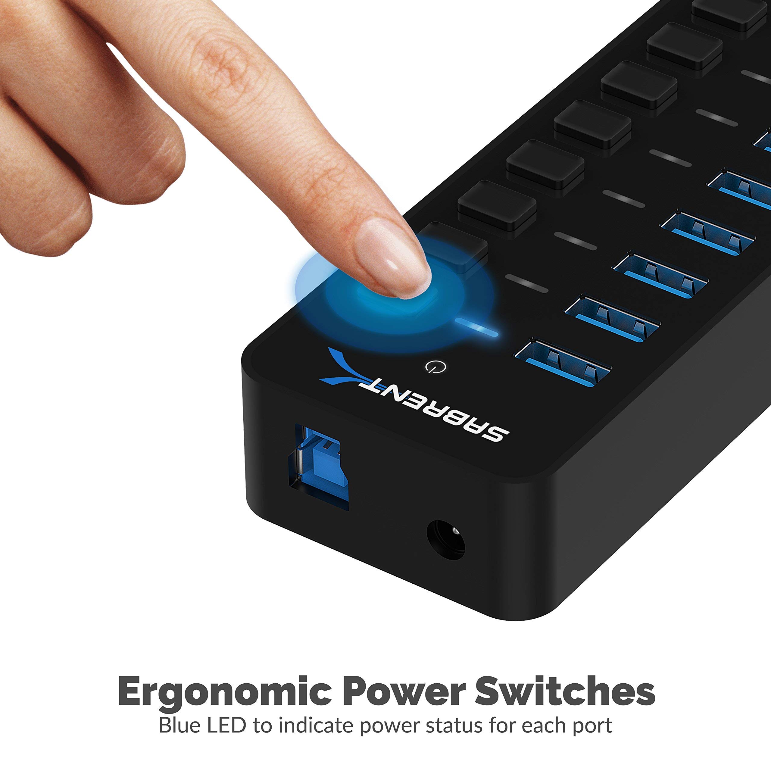 10 Port 60W USB 3.0 Hub with Individual Power Switches and LEDs Includes 60W 12V/5A Power Adapter+USB Bluetooth 4.0 Micro Adapter for PC [v4.0 Class 2 with Low Energy Technology]
