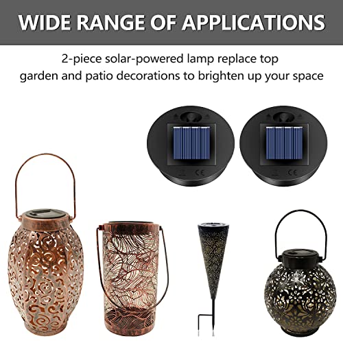 2 Pack Replacement Solar Light Parts(Top Size 2.76 inches, Bottom Size 2.36 inches),7 Lumens Warm White LED Waterproof Solar Light Replacement Top Kit for Outdoor DIY Hanging Lanterns
