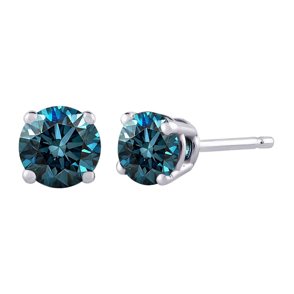1/2 ct. Blue - I1 Round Brilliant Cut Diamond Earring Studs in 14K White Gold