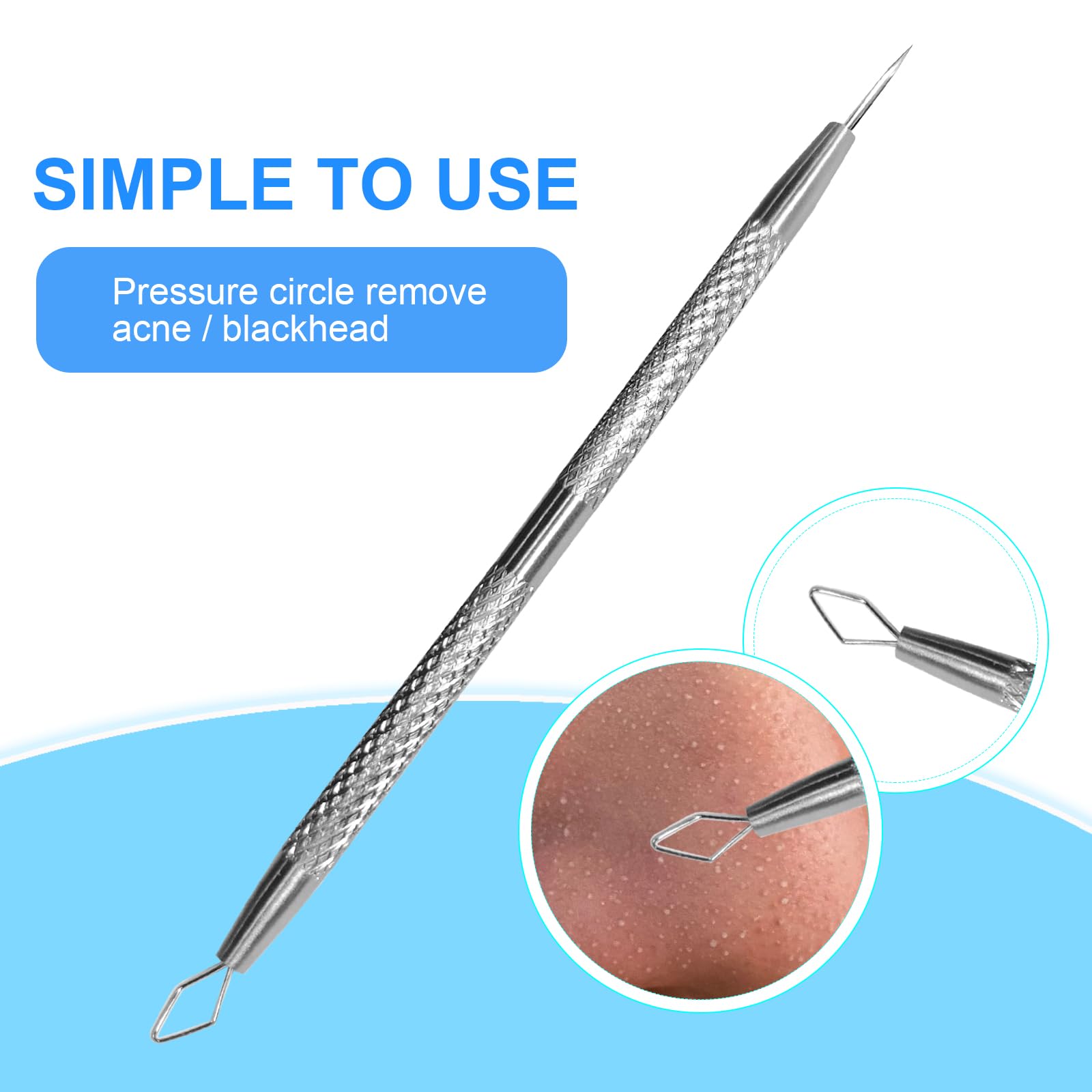 2-in-1 Facial Milia Removal and Whitehead Extractor & Lancet Circle Loop & Sharp Needle Pimple Popper Tool for Nose Face, Blemish Blackhead Extraction Pimple Acne (2pcs)