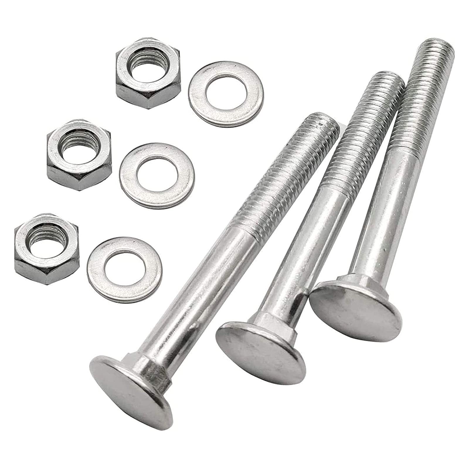 10 Sets Long Square-Neck Carriage Bolts Set,Carriage Bolts Set w/Nuts & Flat Washers,Zinc-Plated,Carbon Steel Grade 4.8,Plain Finish,Partial Threaded(M8-1.25X75mm)