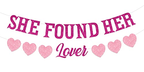 Sursurprise She Found Her Lover Banner Hot Pink Glitter for Bachelorette Party Decorations Bridal Shower Engagement Wedding Supplies