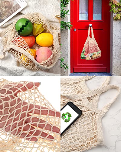 12 Pieces Reusable Mesh Grocery Bags Portable Cotton Mesh Produce Bags Washable Net Bag Mesh Reusable Tote Bag with Handle String Shopping Organizer Bag for Fruit Vegetable Shopping Storage Market