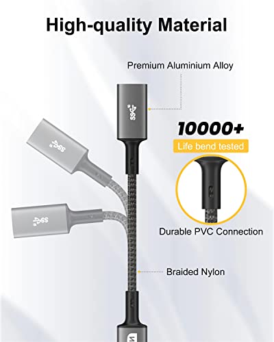 10Gbps USB C Female to USB Male Adapter 2 Pack, SAILLIN Double-Sided USB A to USB C Adapter with High-Speed Data Transfer &15W Charging for Laptop, Charger, Power Bank, Quest Link-Al Alloy, Braided