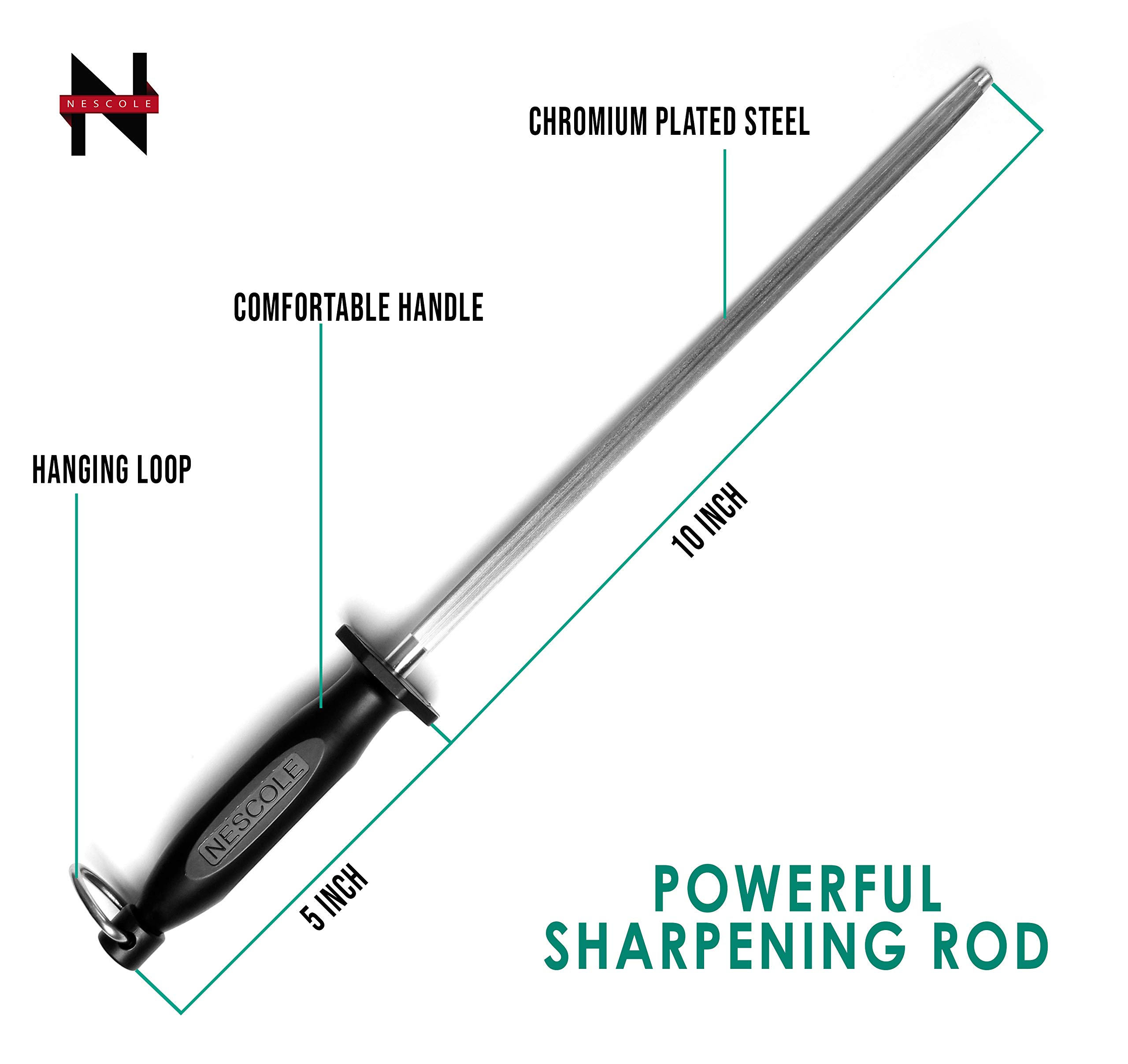 10 Inches Stainless Steel Knife Sharpening Rod - Durable Cutlery Sharpener High Carbon Knife Sharpening tool - Knife Sharpener for Kitchen Chromium Plated Chef Knife Sharpener