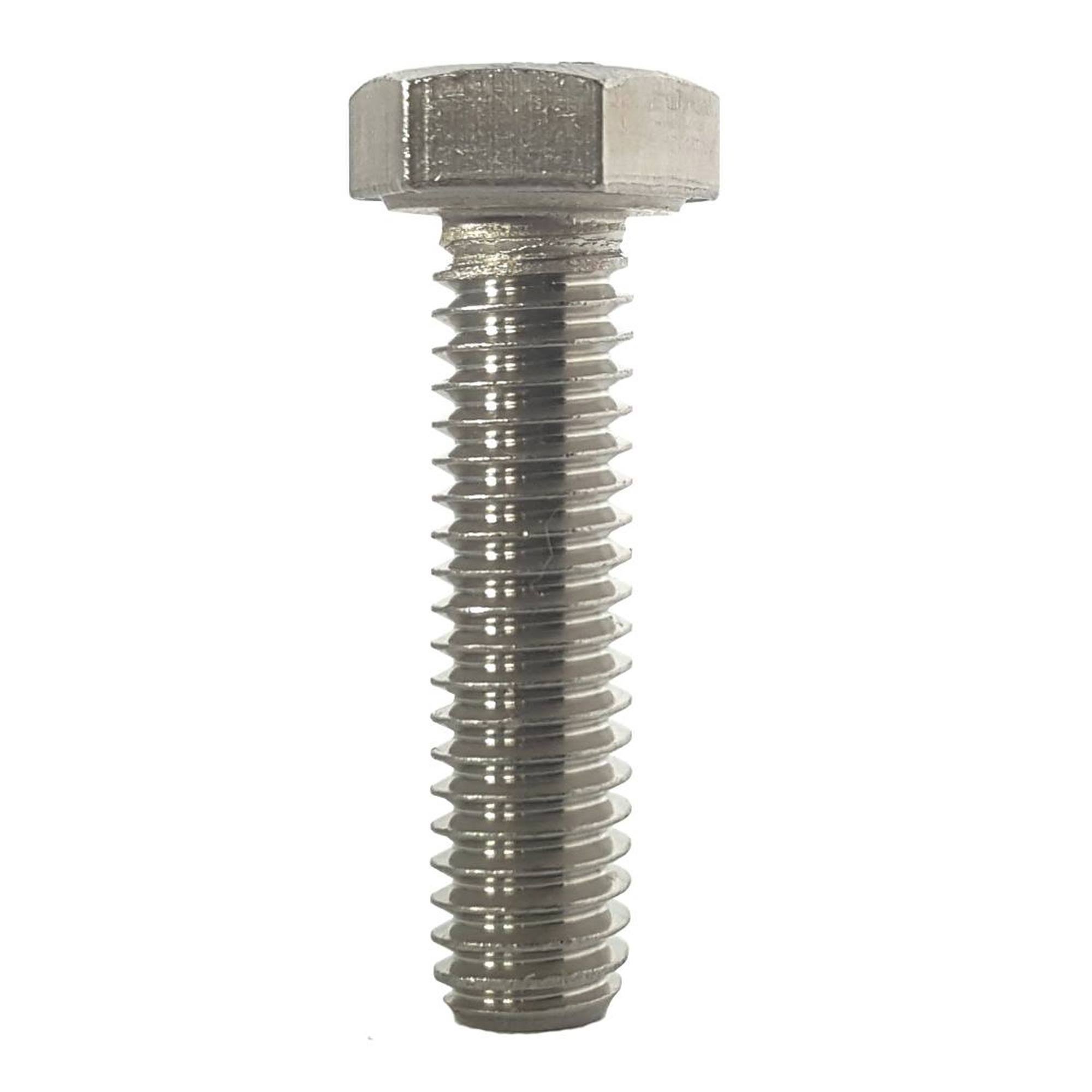 10-24 x 1" Hex Head Cap Screw Bolts, External Hex Drive, Stainless Steel 18-8, Full Thread, Bright Finish, Flat Point, Quantity 50