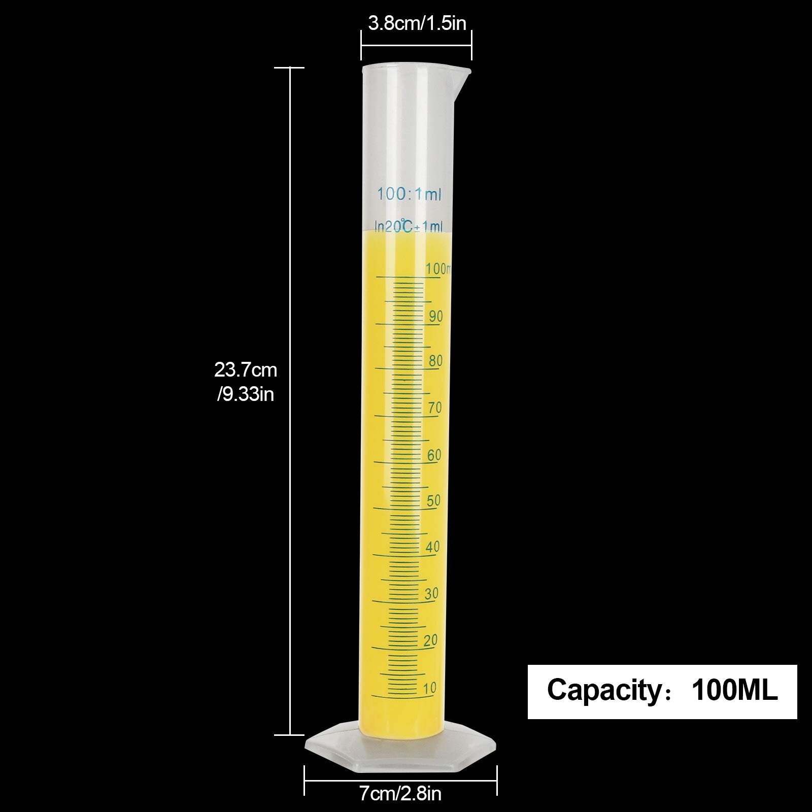 10Pack 100ml Plastic Graduated Cylinder, Transparent Measuring Cylinder Durable Lab Test Tube Flask, 2-Sided Measuring Lines Graduated Cylinder Beaker for Science Projects, Pour Spout