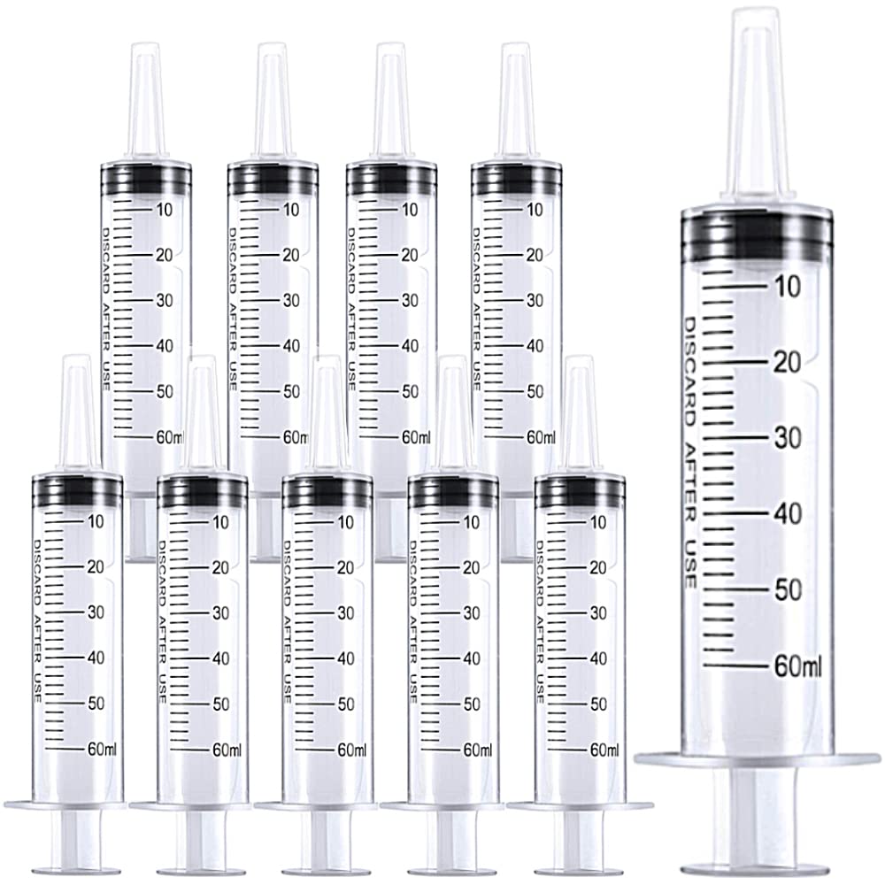 10 Pack 60ml Syringe, Large Plastic Syringes for Lipgloss, Catheter Tip Syringe Individual Sealed, with Measurement & Tip Cover, for Dispensing, Watering, Refilling, Feed, Oil Glue Applicator