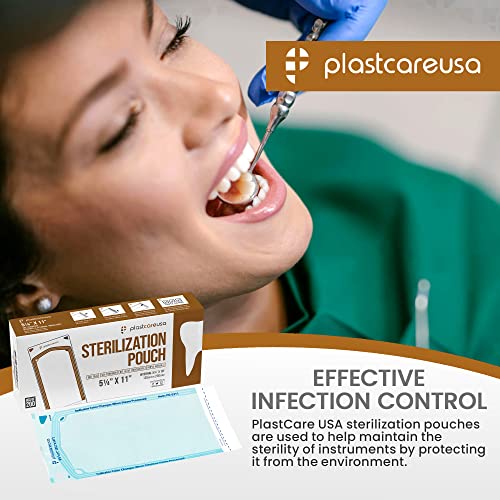 200 5.25 x 10 Self-Sterilization Pouches for Cleaning Tools, Autoclave Sterilizer Bags for Dental Offices, Pouch for Dentist Tools, 200 Pouches, 1 Box of Paper Blue Film