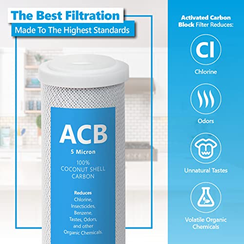 10 Pack Activated Carbon Block ACB Water Filter Replacement β 5 Micron, 10 inch Filter β Under Sink and Reverse Osmosis System