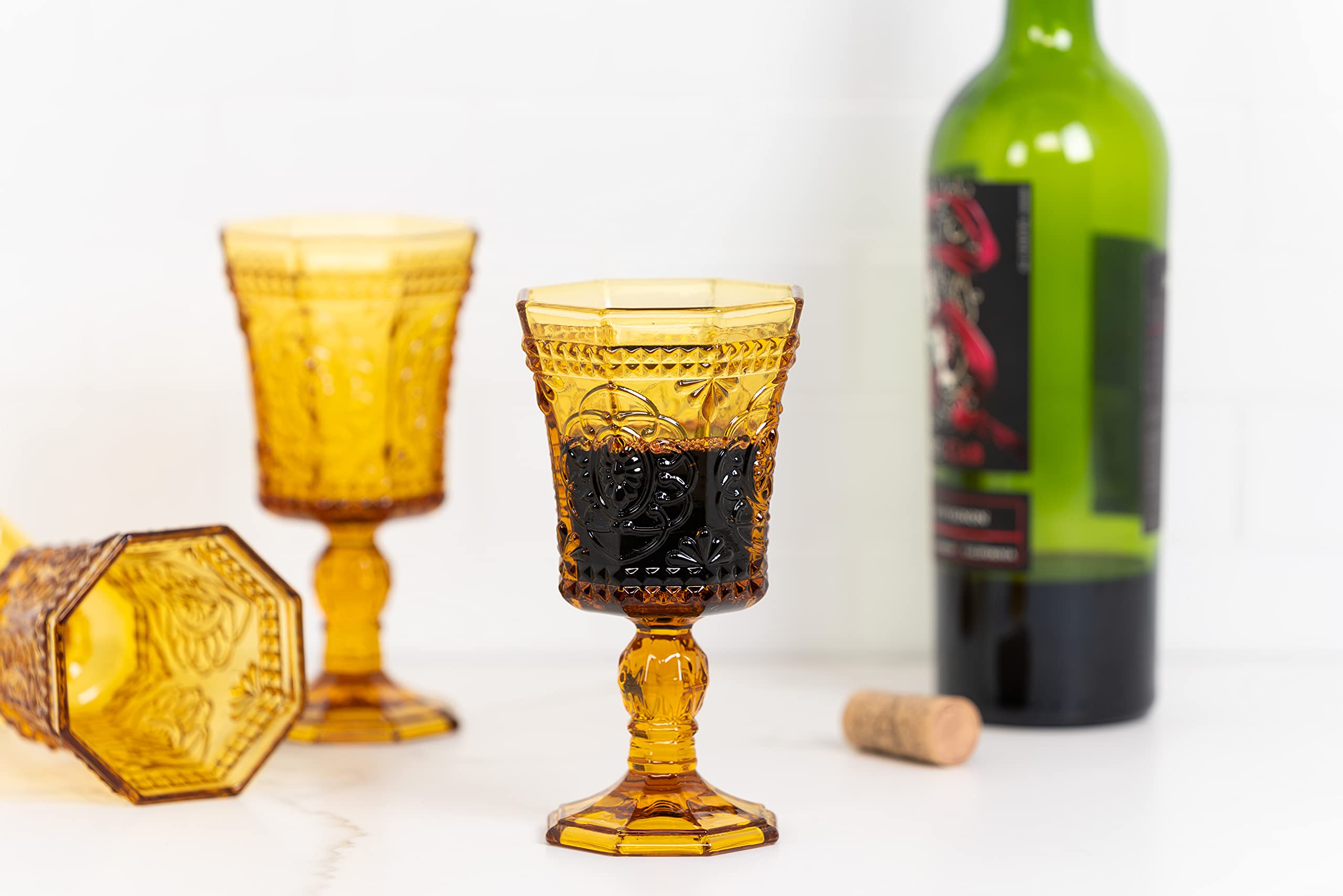 10 Strawberry Street Vatican 8 Oz Red Wine Glass, Set of 6, Amber Glass