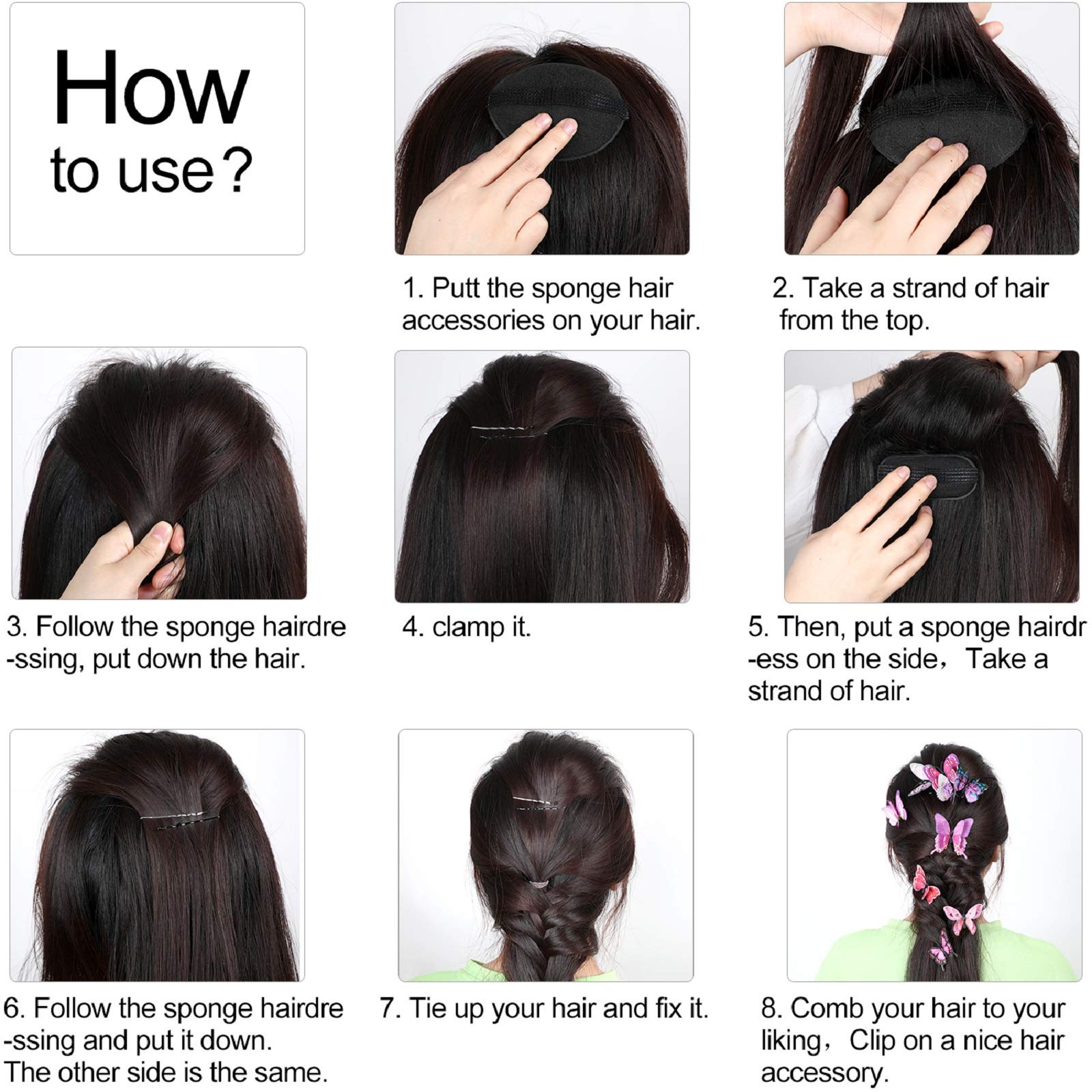 11 Pieces Sponge Volume Hair Bases Set Bump it Up Inserts Styling Tools Bump Up Combs Clips Sponge Hair Bun Updo Accessories for Women DIY Hairstyles(Black, Brown)