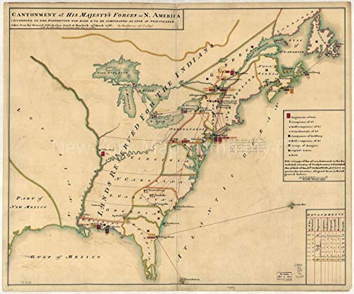 1767 Map| Cantonment of His Majesty's Forces in N. America According to The Disposition Now