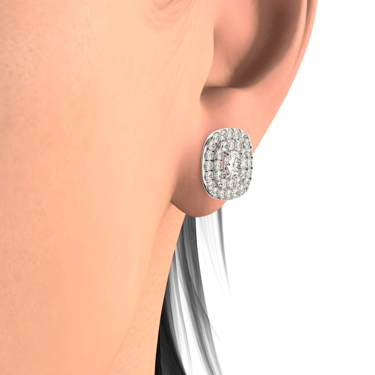 1.00 Ctw EF/SI2-I1 AGS Certified 14K White Gold Natural Diamonds Double Halo Earrings Screw Backs