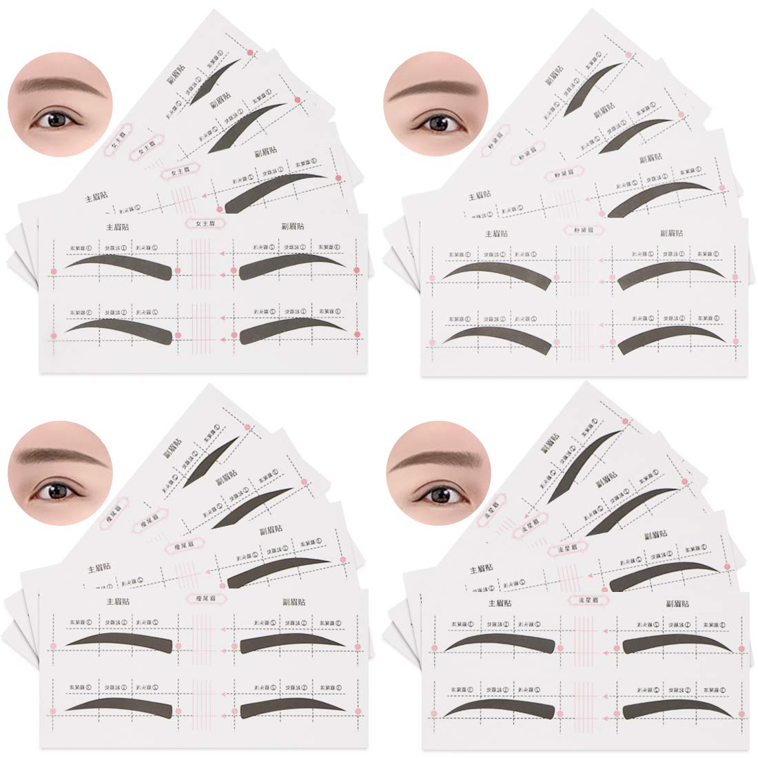 128 PCS Eyebrow Stencil 4 Styles Eyebrows Shaping Stickers Adjustable Eyebrow Grooming Template DIY Brows Guide Makeup Tool