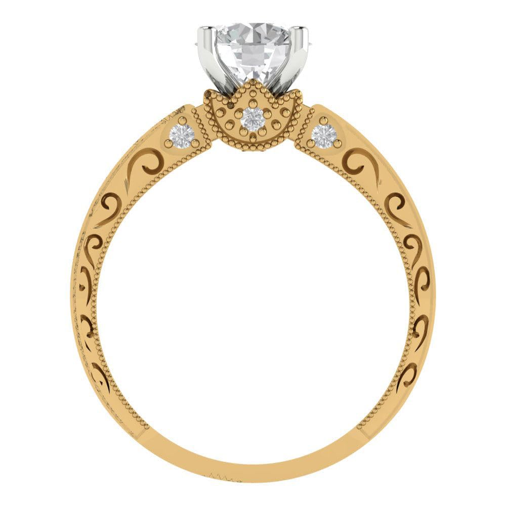1.06 Ct Brilliant Round Cut Clear Simulated Diamond 14K Yellow White Gold Solitaire Engagement Promise Bridal Ring Size 8