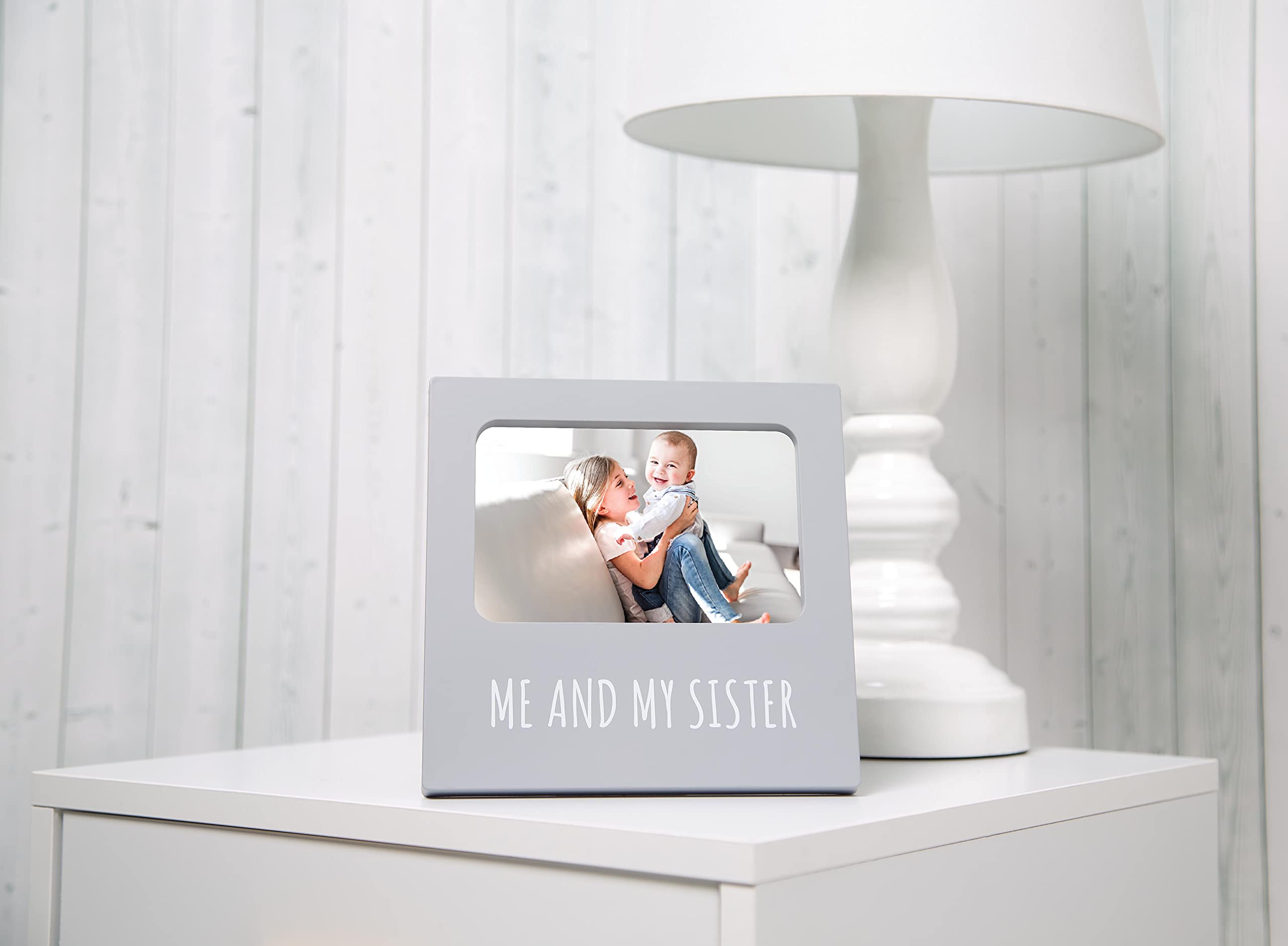 Little Pear Me and My Sister Photo Frame, Sibling Keepsake Picture Frame, Baby Girl Or Baby Boy Nursery Décor, 4x6 Photo Insert, Tabletop Picture Frame, Gray