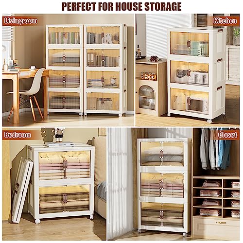 102 Qt Large Storage Bin with Lid 【Double-Opening Doors】Plastic Storage Organizer for Living Room Bedroom & Toy Room, Foldable Stackable Toy Storage Box, Containers for House Organizing, 2 Tier