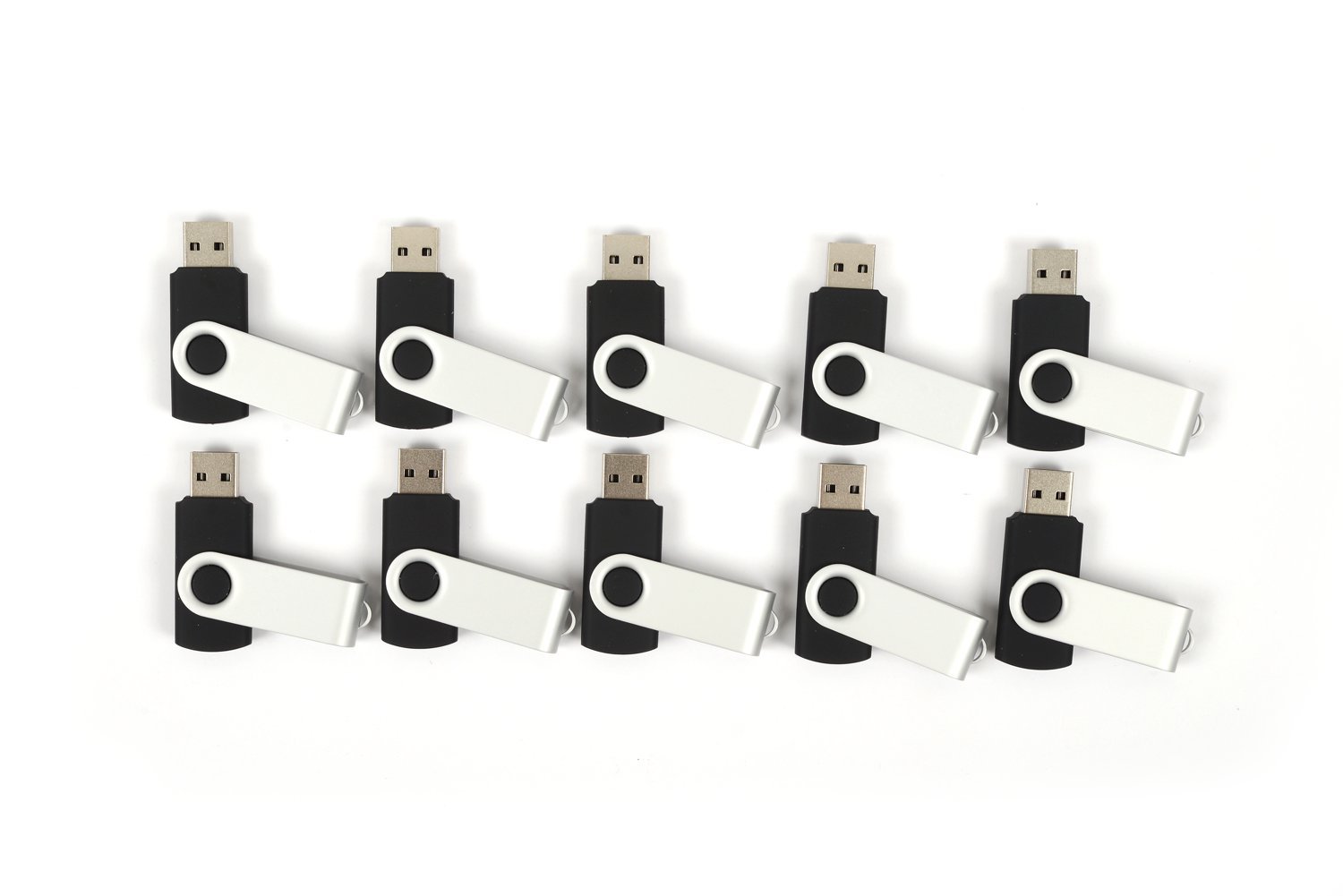 10-128 MB Flash Drive - Bulk Pack - USB 2.0 128MB Thumb Drive Stick Swivel Colored in Black