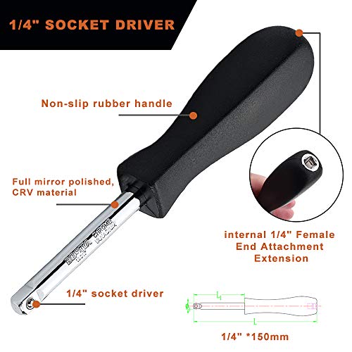 1/4" Drive Spinner Handle - 1/4" Socket Driver Handle Standard with internal 1/4" Female End Attachment Extension (150MM)