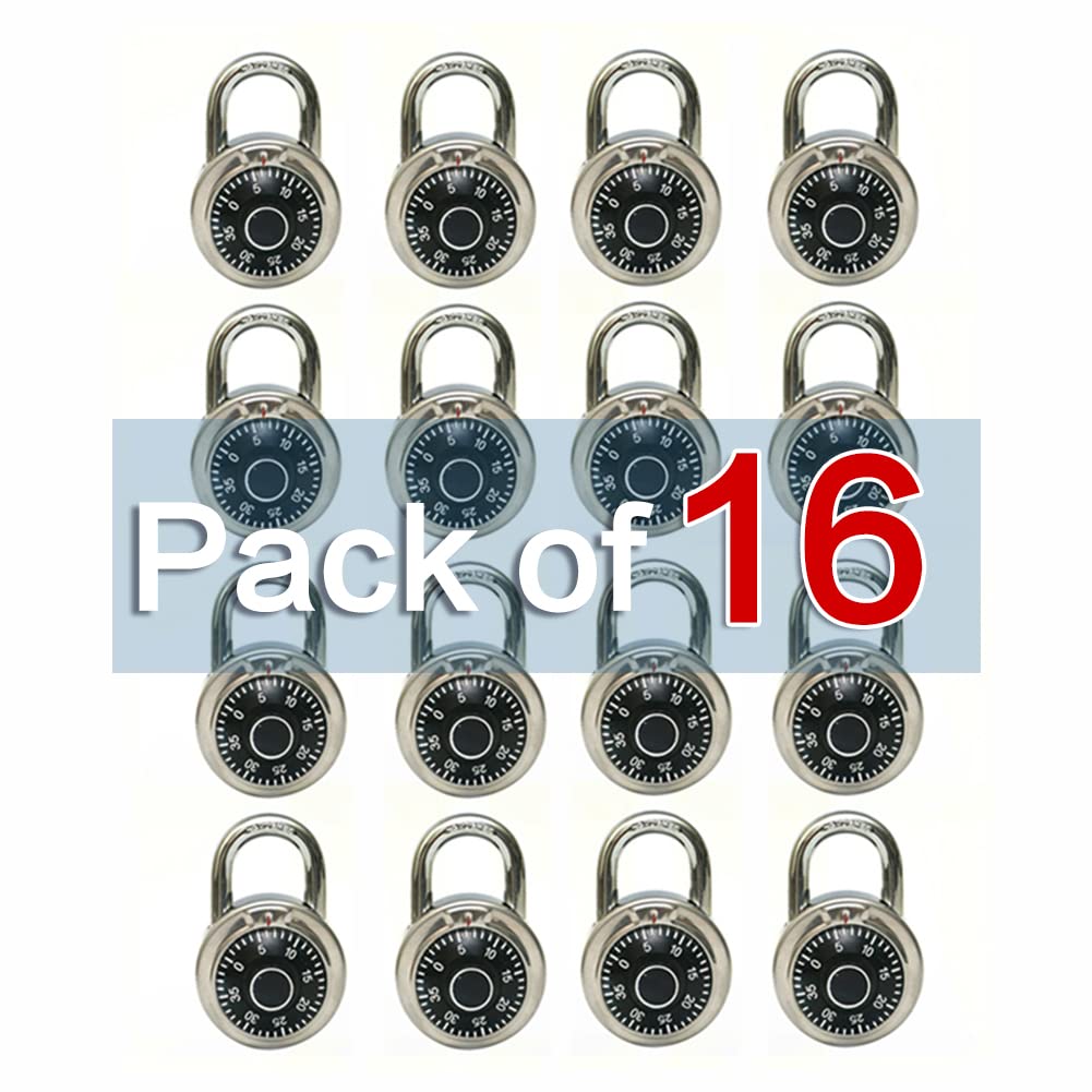LanuBe Lock Standard Dial Combination Lock, 2 in. Wide, with Different Combinations, Black Turnplate, Pack of 16; Lock for School, Employee, Gym & Sports Locker, Case, Toolbox, Fence and so on