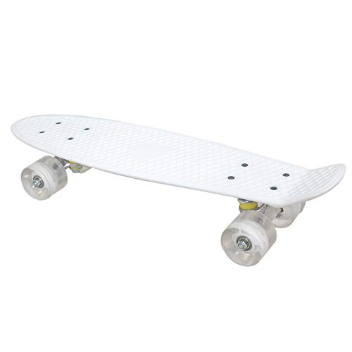 ANNEE 22 Inch Skateboard Complete Mini Cruiser Retro Skateboard with Colorful Light up Wheels for Kids Boys Youths Teens Adults (White, 22 Inch)