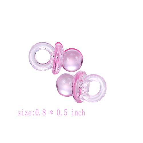 12 Pack Candy Bottles 10 Yards Ribbon and 48 Pack Acrylic Mini Pacifiers for Baby Shower Party Favors Decorations and Supplies by WeddParty (Pink A, 12)