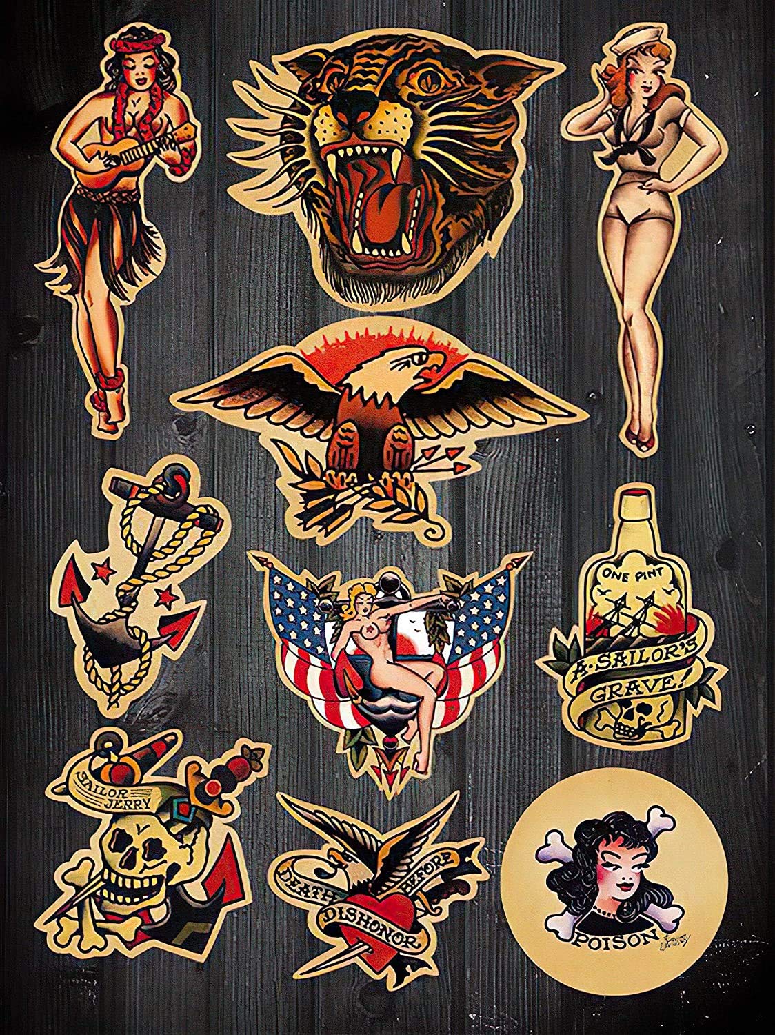 11pcs/Lot Sailor Jerry Sticker for Kids Toy Decal Suitcase Skateboard Wall Car Laptop Bicycle Motorcycle On Notebook Stickers