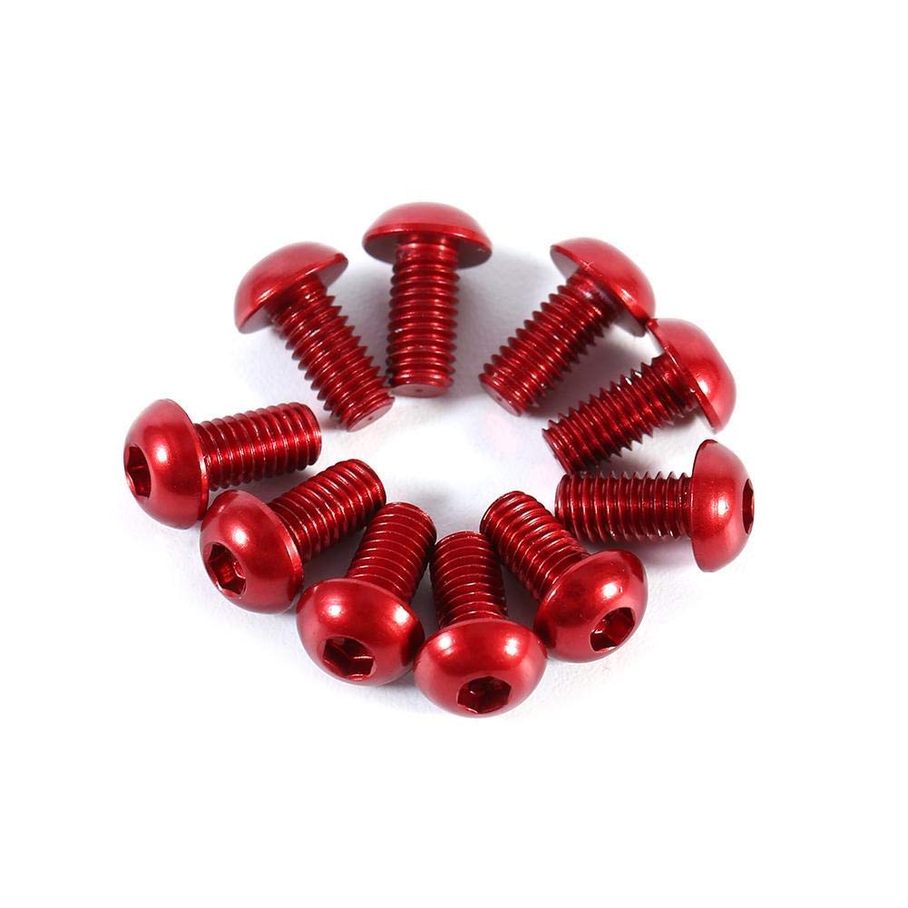 10pcs M3 6-10mm Button Round Aluminum Alloy Hex SocketScrew Bolt Multicolors for Industry(6mm-red)