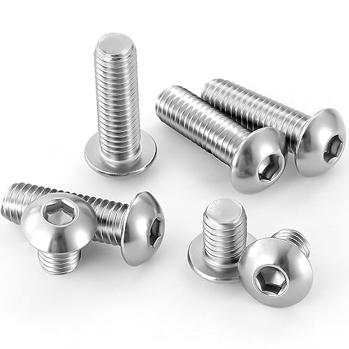 1/4-20 x 1 Button Head Socket Cap Screws, 18-8 Stainless Steel 304, Allen Hex Drive, Bright Finish, Full Thread, 25 PCS