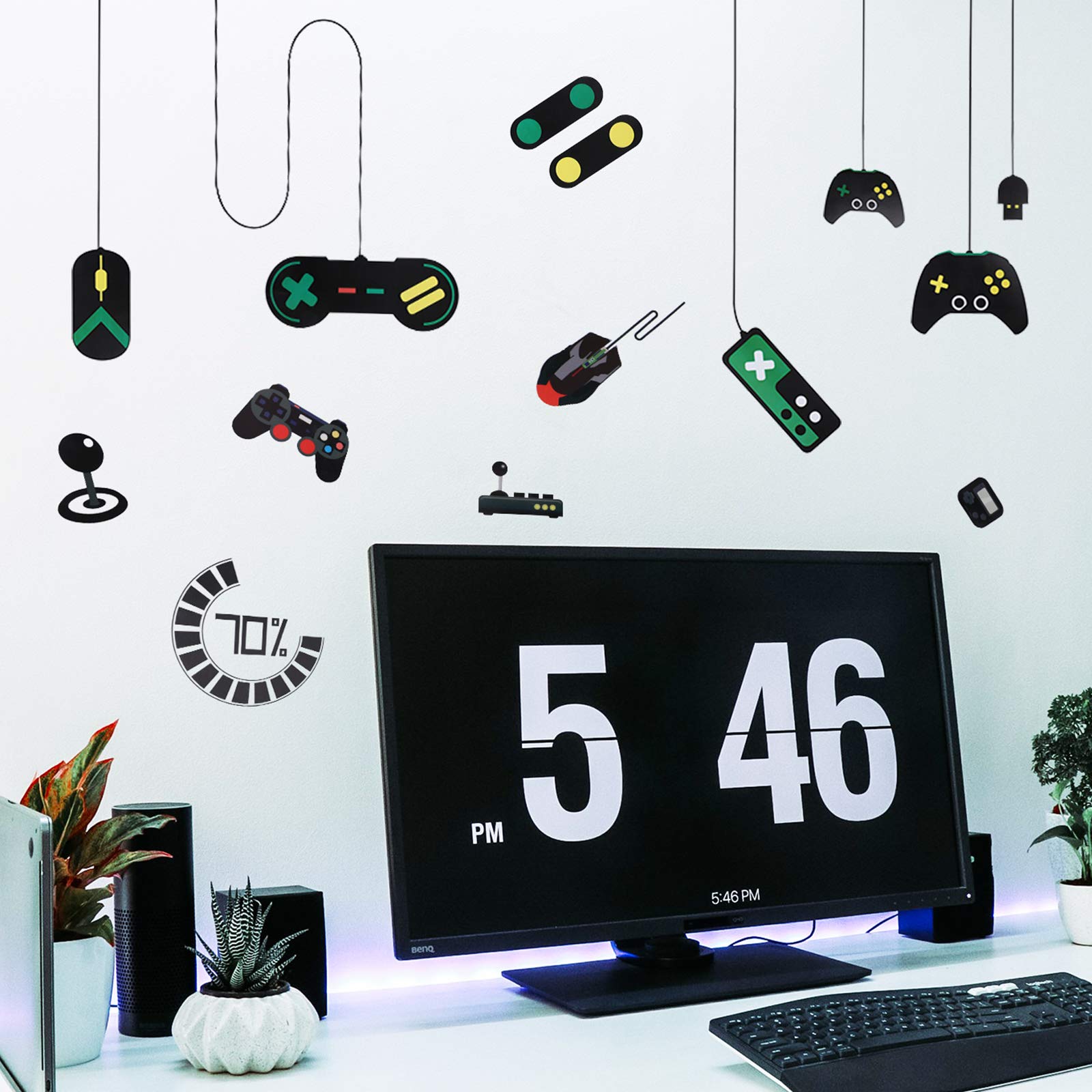 22 Pieces Game Room Wall Stickers Video Gaming Controller, Vinyl Wall Decal Game Zone Loading Wall Sticker Gamer Boy Wall Decal Wallpaper Art Design for Boys Kids Men Home Playroom Bedroom Decoration
