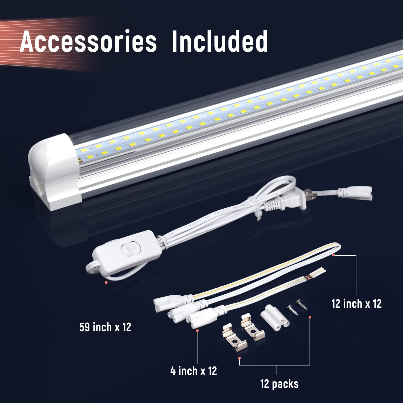 SHINESTAR 12-Pack LED Shop Light 8FT, 72w 9000LM 5000K Daylight, Linkable T8 Tube Lights for Garage, Workshop, Basement, Plug and Play