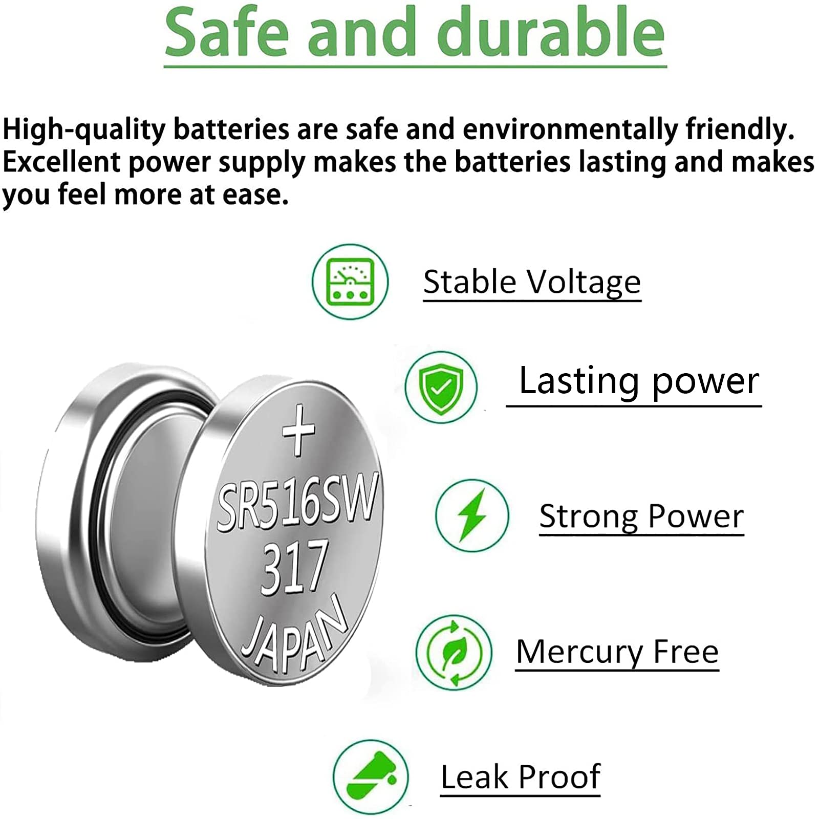 SKOANBE SR516SW 317 1.5V Button Coin Cell Silver Oxide Watch Battery(10-Packs)