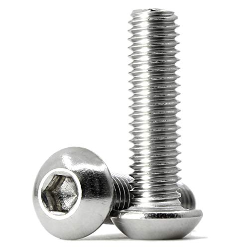 1/4-20 x 1/2" Button Head Socket Cap Bolts Screws, 304 Stainless Steel 18-8, Allen Hex Drive, Fully Machine Thread, Bright Finish, 50 PCS
