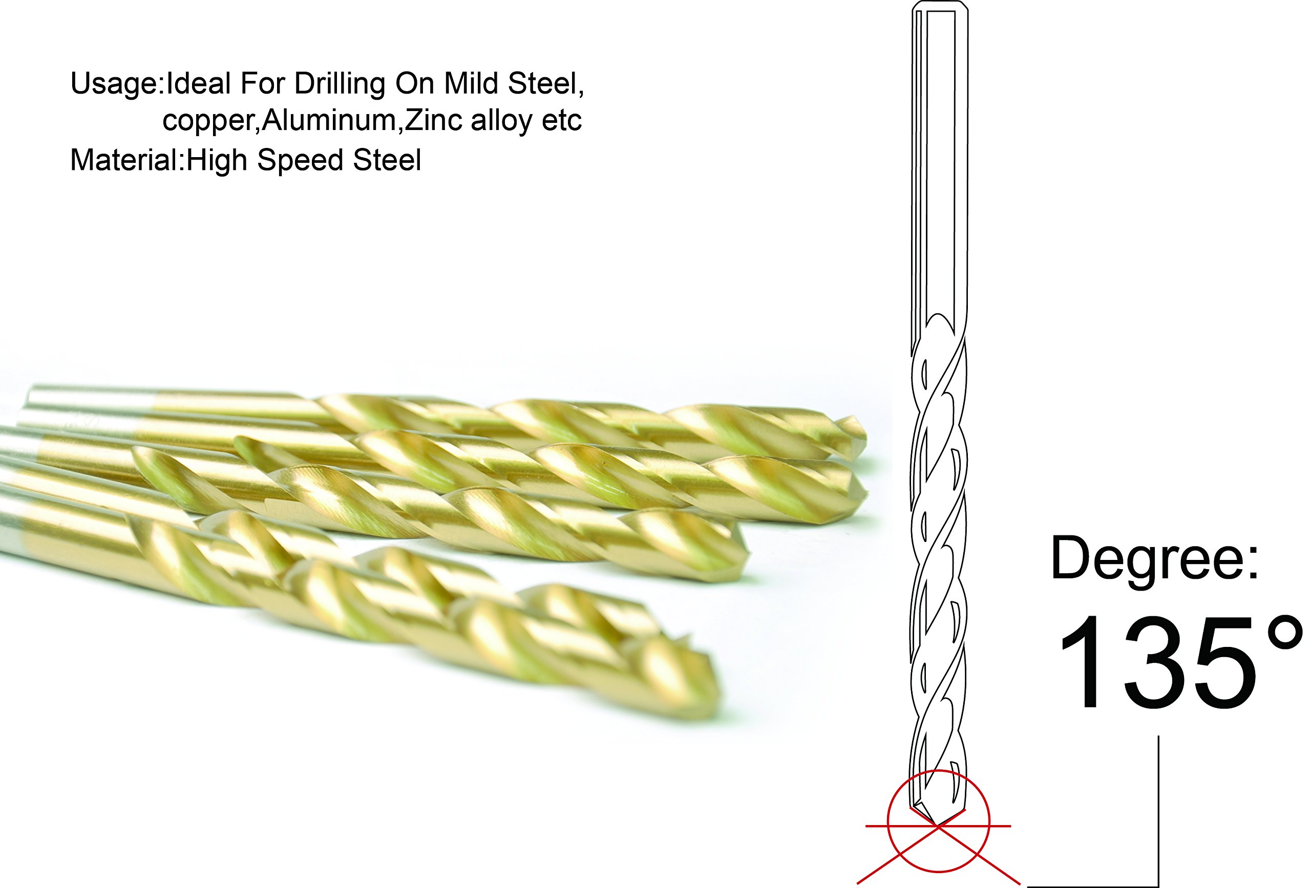 10PCS,11/32", Titanium Coated Twist Drill Bits