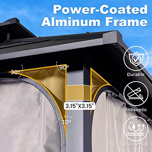 10' x 12' Gazebo, Outdoor Double Roof Canopy Hardtop Gazebo with Durable Metal Frame, Galvanized Steel Top Gazebo with Ventilation, Curtain and Netting, for Patio, Backyard, Deck and Lawns