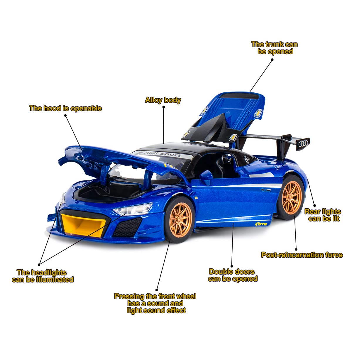 1:24 Diecasting Alloy Toy Car - Pull Back Car Model with Sound and Light, Pull Back Vehicles Toys for 3+ Year Old Boys and Girls (Blue)