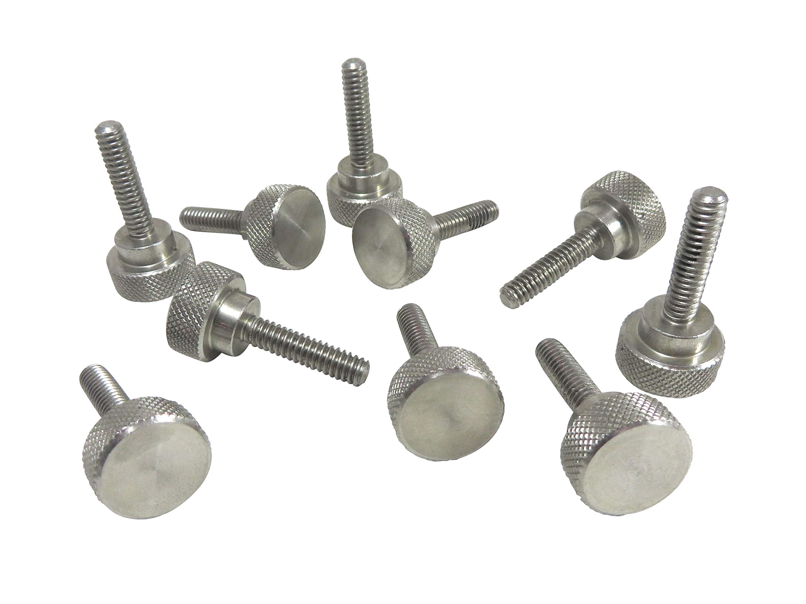 10 Pack 1/4-20 x 1 Inch Threads 303 Stainless Steel Diamond Knurled Thumb Screws Knobs with Straight Shoulders Right-Hand Threads SAE Flat Tip Uncoated