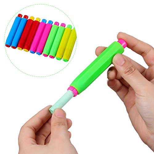 10 Pieces Colorful Plastic Chalk Holder Adjustable Chalk Clips with Storage Case and 2 Pieces Magnetic Chalkboard Erasers for School Office Whiteboard Supplies