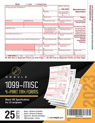 1099 MISC Forms 2023, 1099 MISC Laser Forms IRS Approved Designed for Quickbooks and Accounting Software 2023, 4 Part Tax Forms Kit, 25 Vendor Kit - Total 54 (105) Forms