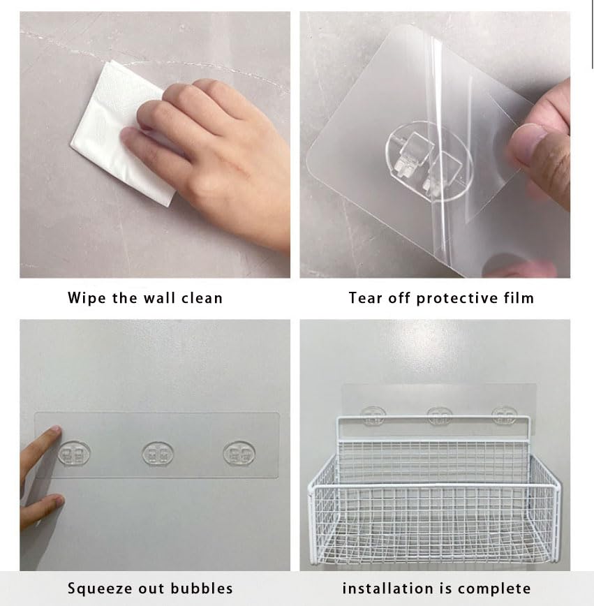 10 Pack Shower Caddy Adhesive Replacement - Strong and Waterproof Hooks, Easy Installation - Ideal for Bathroom and Kitchen - 3 Triple Hooks Included - Premium PC Material - Suitable for Smooth Surfac