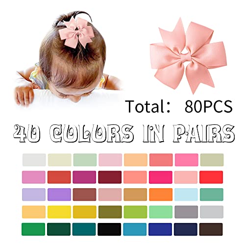 80 PCS Boutique Grosgrain Ribbon Pinwheel 3" Hair Bows Alligator Clips For Babies Toddlers Teens