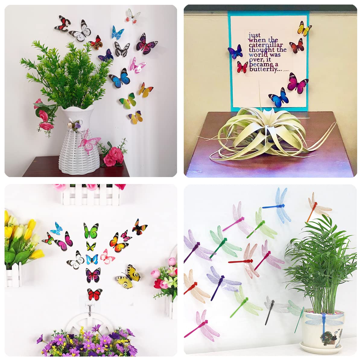 100 PCS Butterfly Dragonfly Wall Sticker, 3D Butterflies Decor Dragonfly Butterfly Decals for Removable Mural Stickers Home Bedroom Decoration