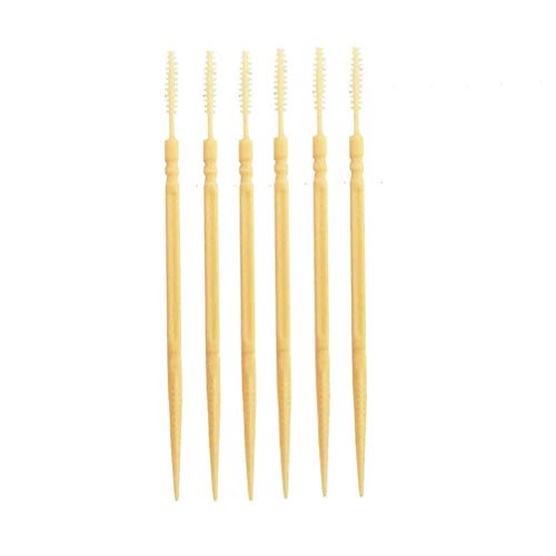 200pcs Double-Head Toothpicks Soft Plastic Oral Care Interdental Floss Cleaners toothpicks,Braces Brush (Light Yellow)