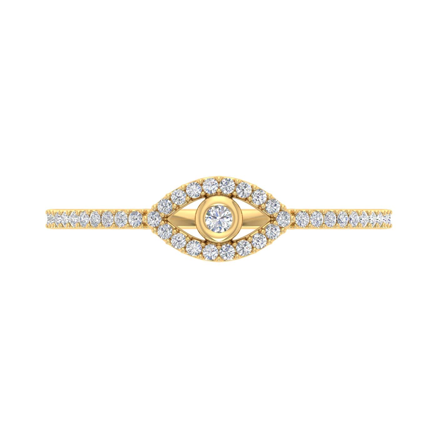 1/10 Carat Evil Eye Diamond Ring in 10k Yellow Gold - IGI Certified (Ring Size 9.75)