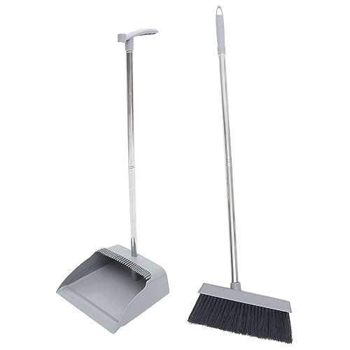 1 Set Broom and Dustpan Set with Long Handle Stainless Steel Kitchen Supple Bristle Brooms Stand Up Pan Home Cleaning Device for Home Household Floor Cleaning
