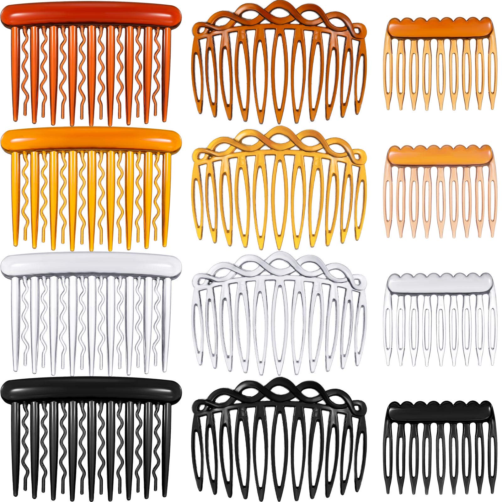 12 Pieces Plastic Side Hair Twist Comb French Twist Comb Hair Clips with Teeth for Fine Accessories Women, 4 Colors(Retro Color,Chic)