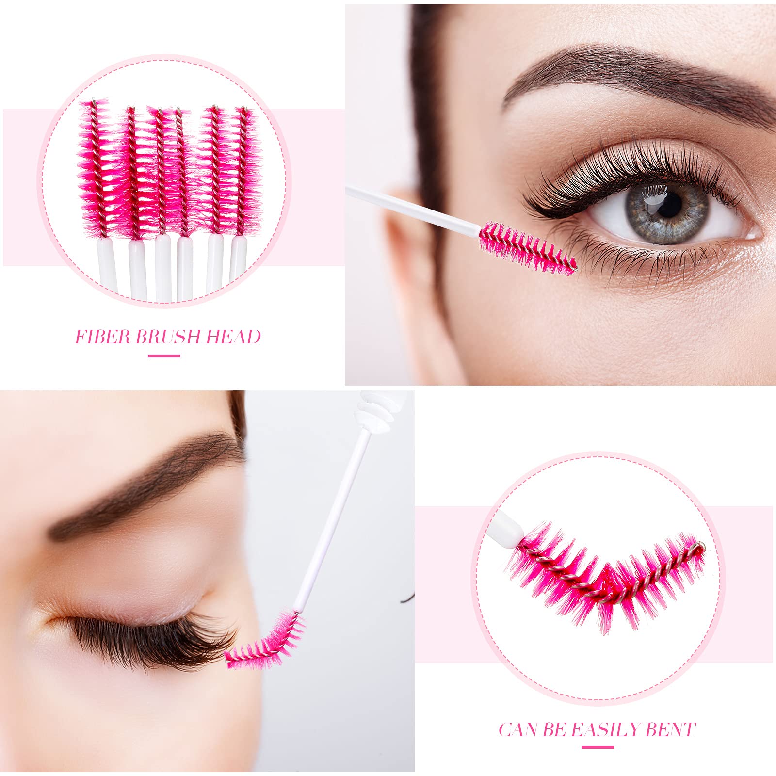 80 Pieces Disposable Mascara Brushes Tubes Set, 40 Pieces Empty Mascara Wand Tube with 40 Pieces Eyelash Brush Makeup Tool for Eyelash Extension(Pink Eyelash Style)