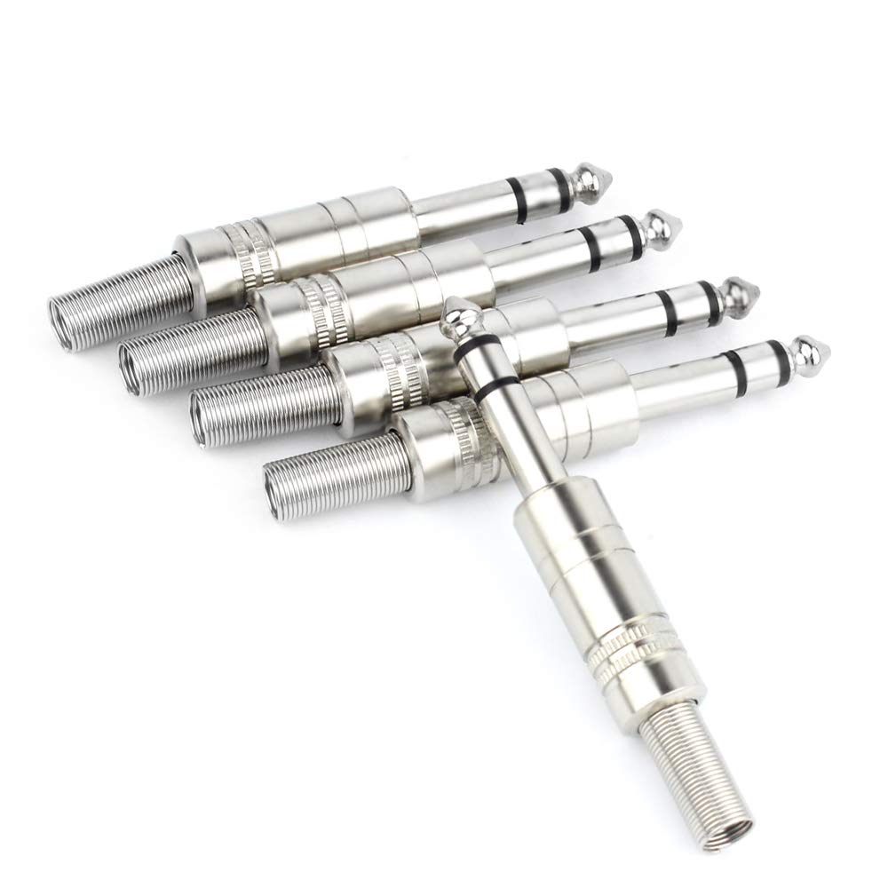 1/4" Audio Plugs 6.35 mm Plug TRS Male 1/4 inch Solder Type Stereo Plug Straight Design Connector with Spring for DJ Mixer Speaker Cables Guitar Cables Phono Patch Cable Microphone Cables (5 Pack)
