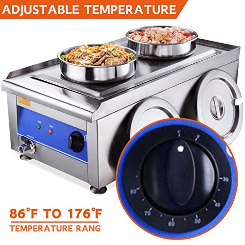 1200W Commercial Food Warmer with Dual 7L Pots Stainless Steel Countertop Steam Table Soup Restaurant Buffet,Easy Cleaning and Simple Maintenance